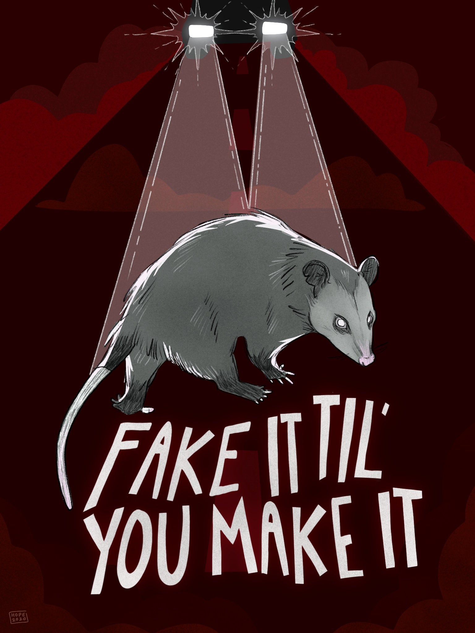 Illustrated Possum Digital Print, Poster for Dorm or Bedroom "fake It ...