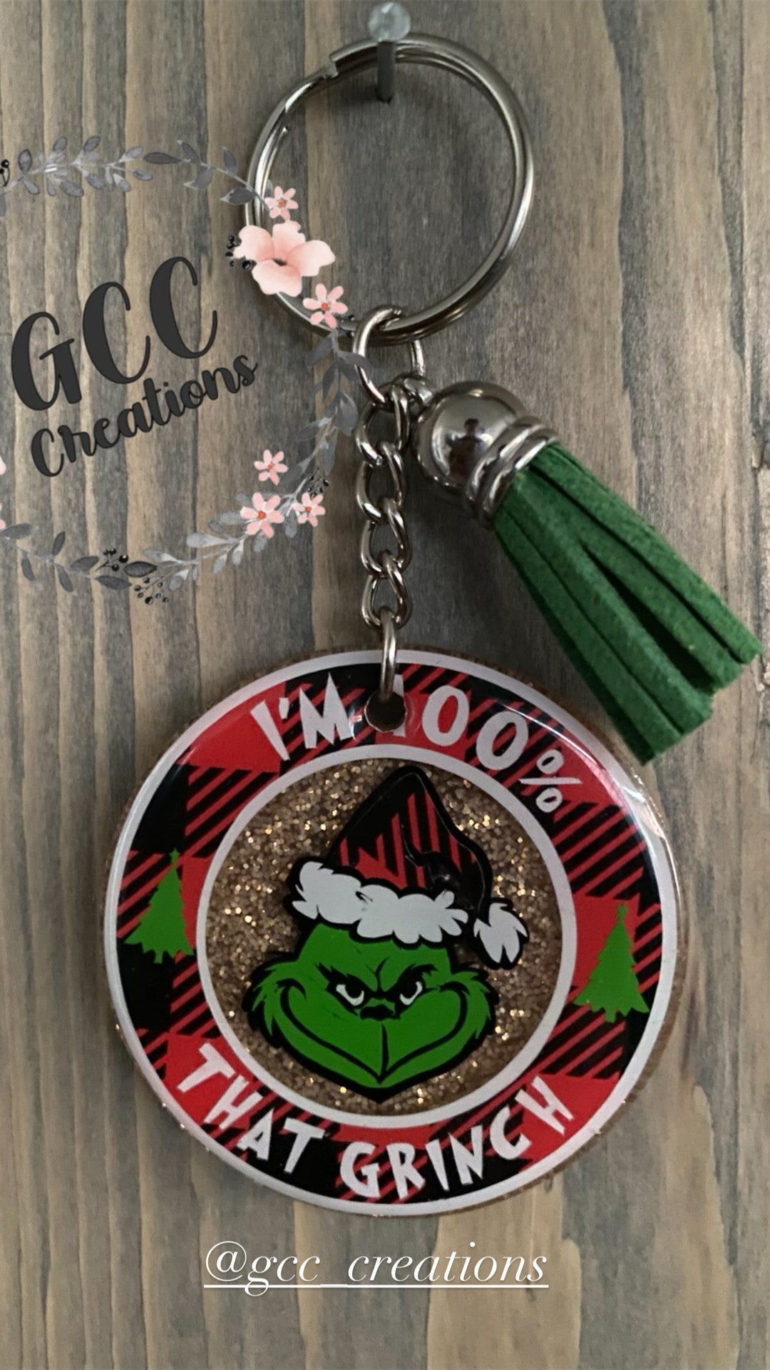 Grinch Inspired Custom Acrylic Double Sided Keychain With Tassel ...