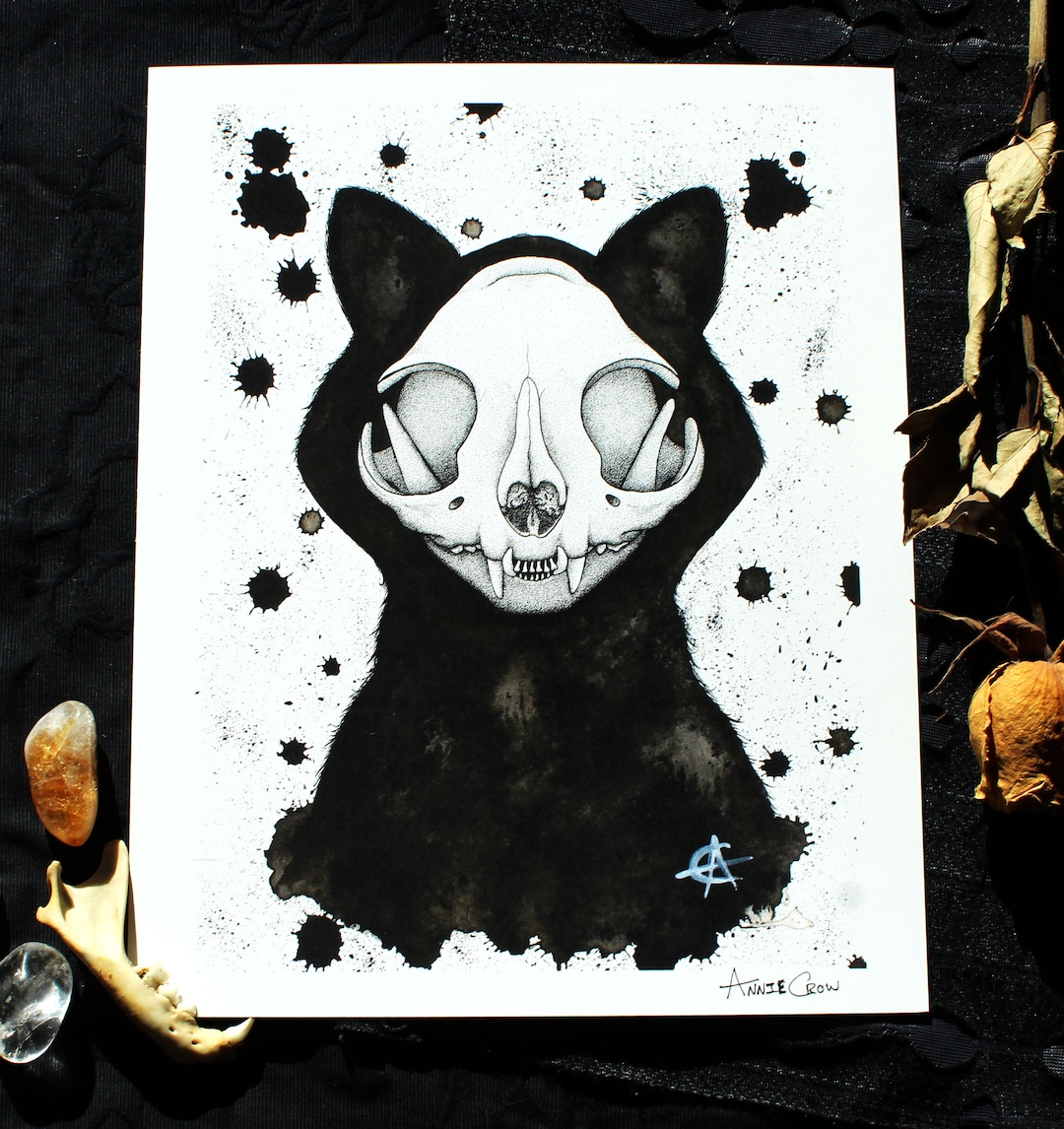Spooky Cat Skeleton Art Print- "dead Kitty" - Etsy