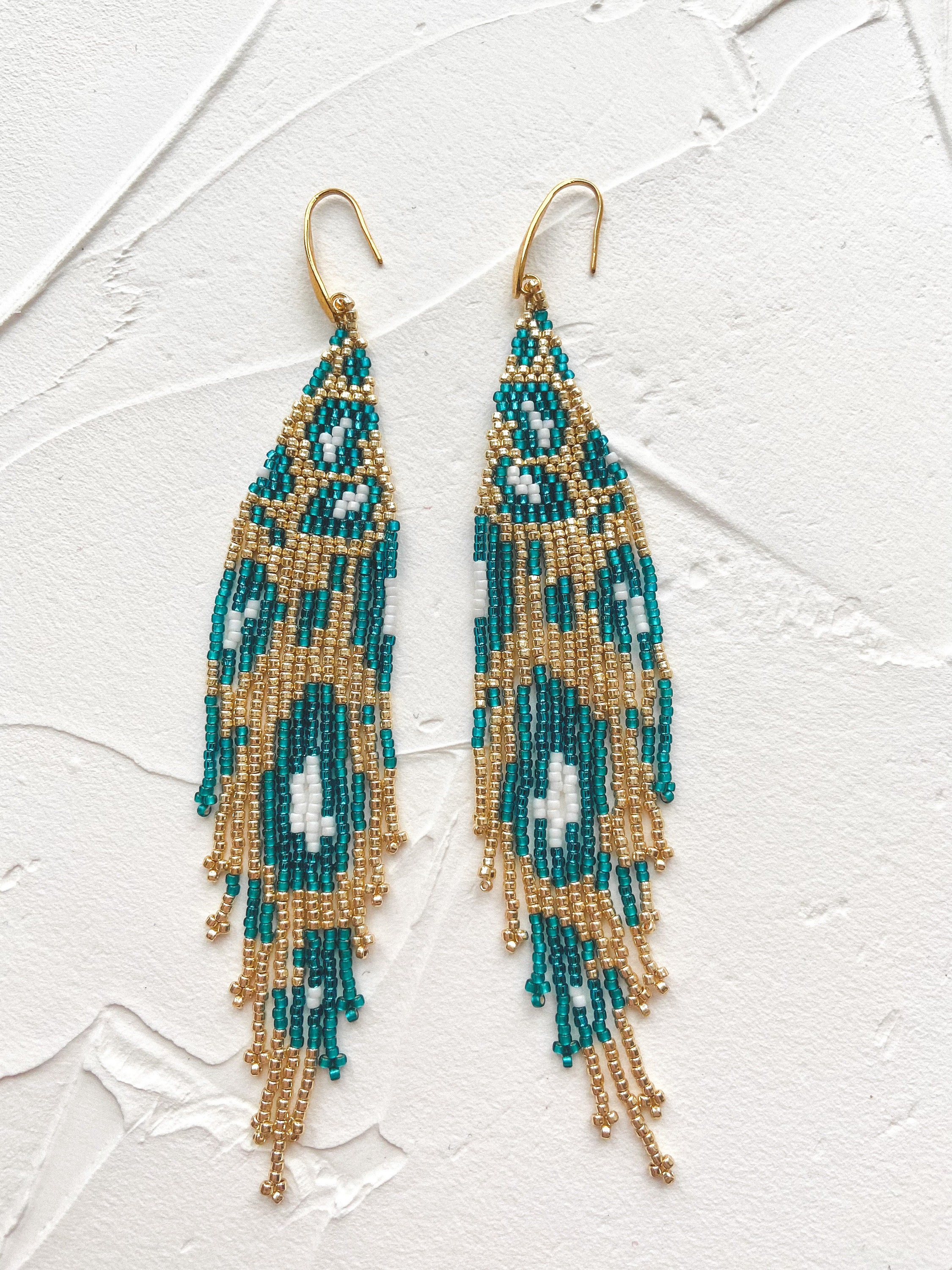 Snake Print Seed Bead Earring Pattern Gold Long Beaded Fringe - Etsy