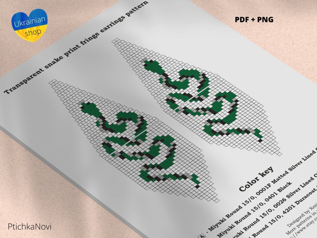 Transparent Green Snake Beaded Brick Stitch Earrings Pattern With Word ...