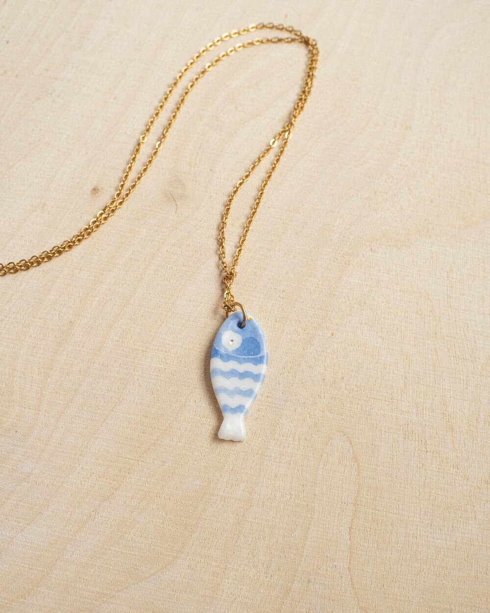 Fish Porcelain Pendant | White & Blue With Golden Accents | Perfect for ...
