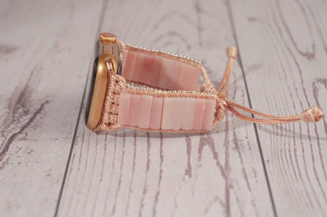 Pink Opal Apple Watch Strap, Handmade Bohemian Watch Band, Healing ...
