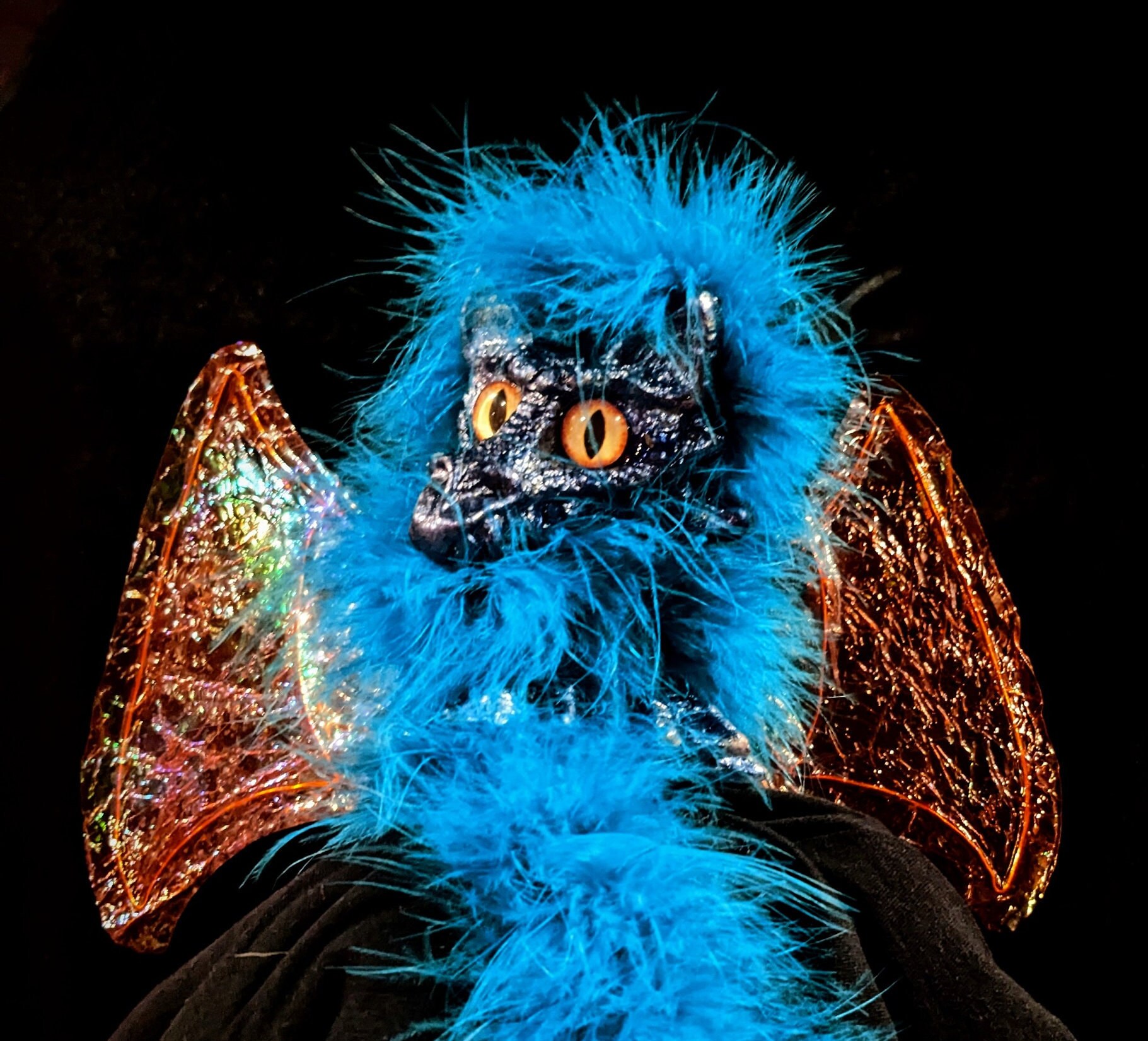 Blue/orange Winged Dragon Renfair Shoulder Sitting Puppet Cable Action ...