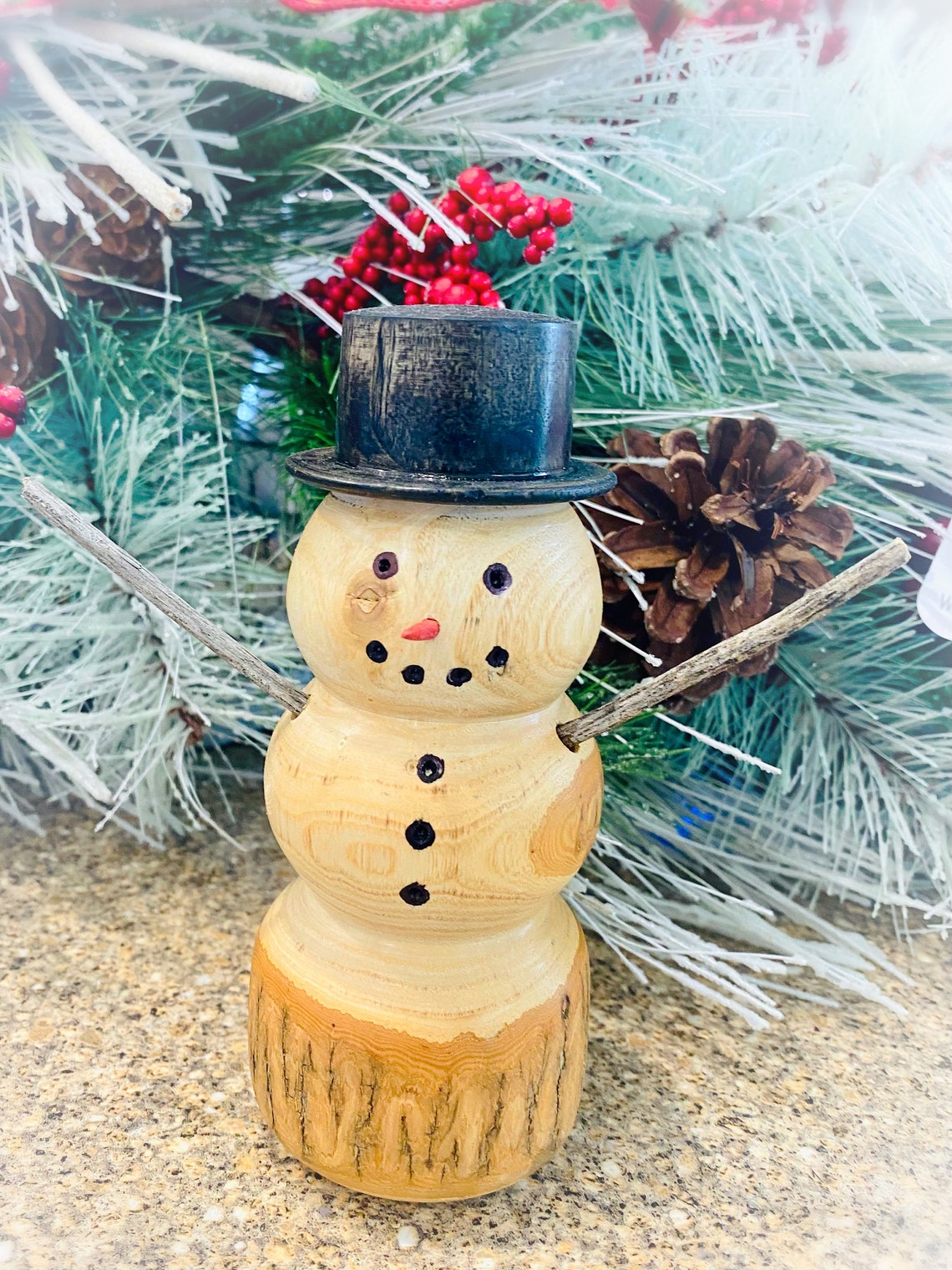 Hand turned wooden snowman | Etsy