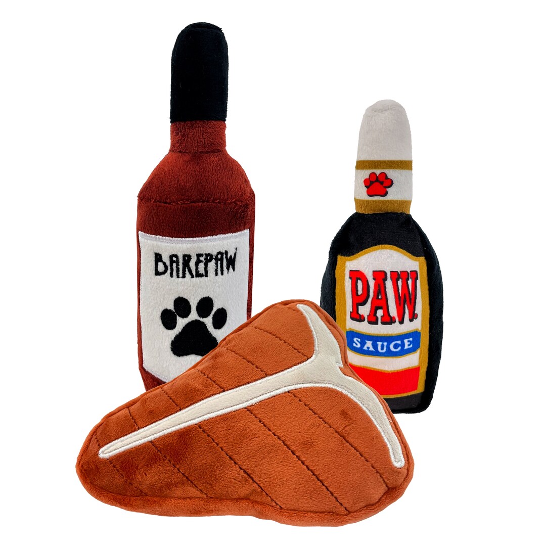 TONBO Date Night Combo - Crinkle Plush Cute Dog Toys, Steak, Wine ...