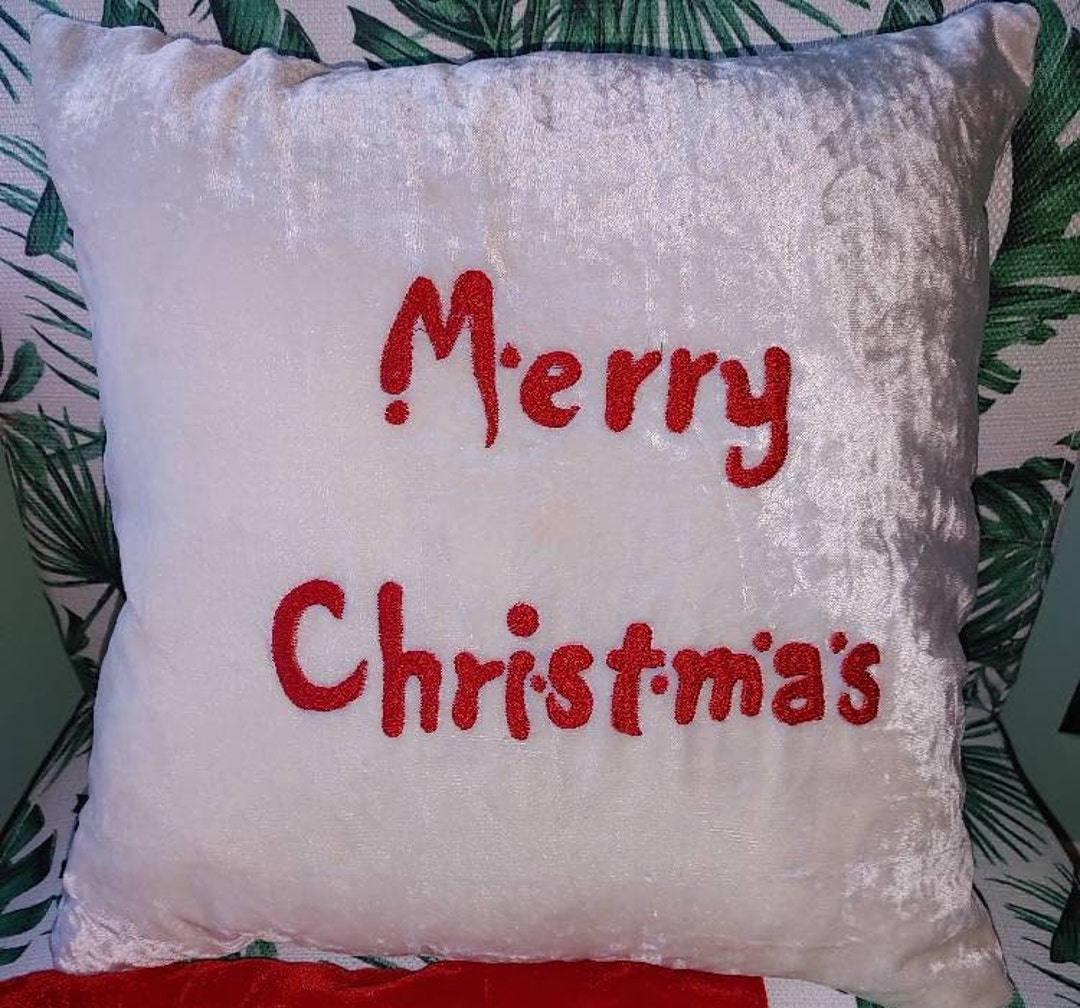 Merry Christmas Throw Pillow, Red Throw Pillow, Velvet Throw Pillow ...
