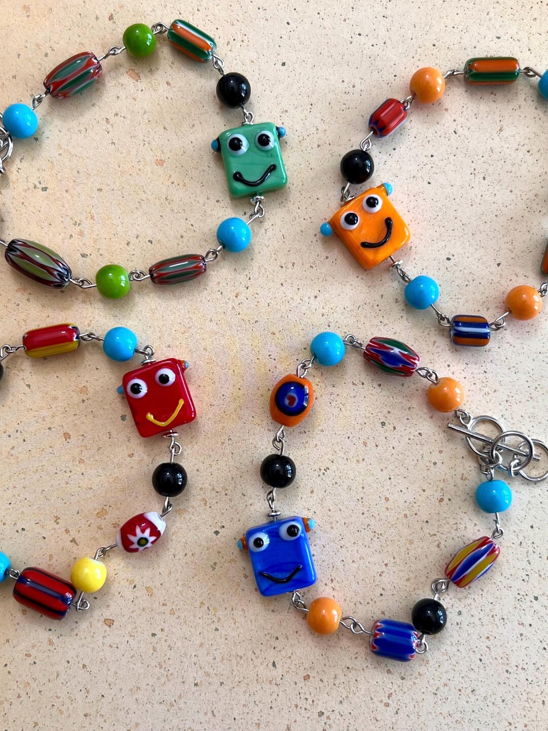 Glasswork Robot Beaded Bracelet, Chain Style - Etsy