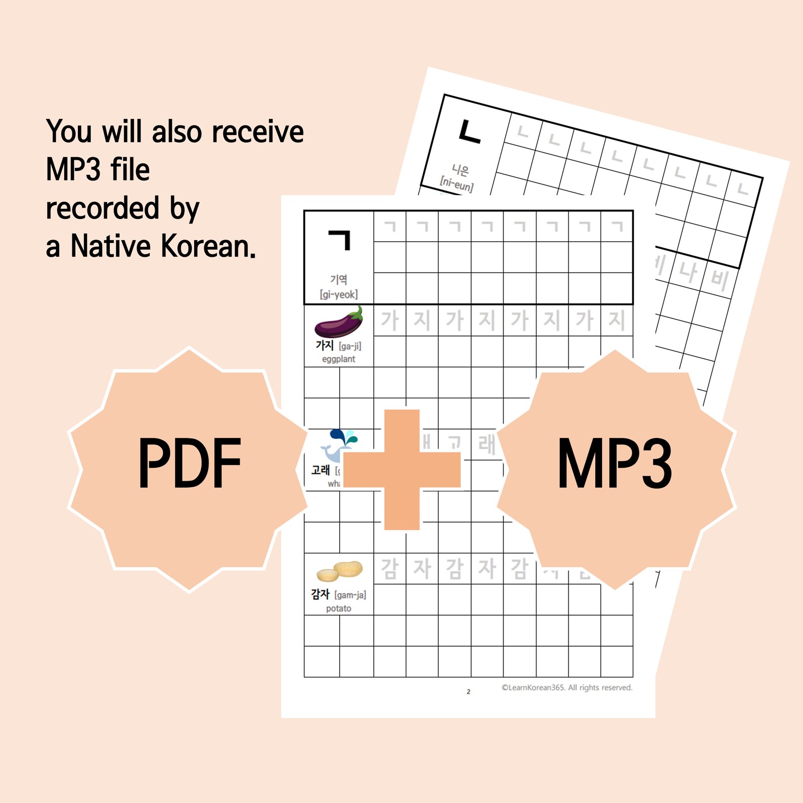 Korean Consonants and Words Worksheets 21 Pages Printable PDF MP3 ...
