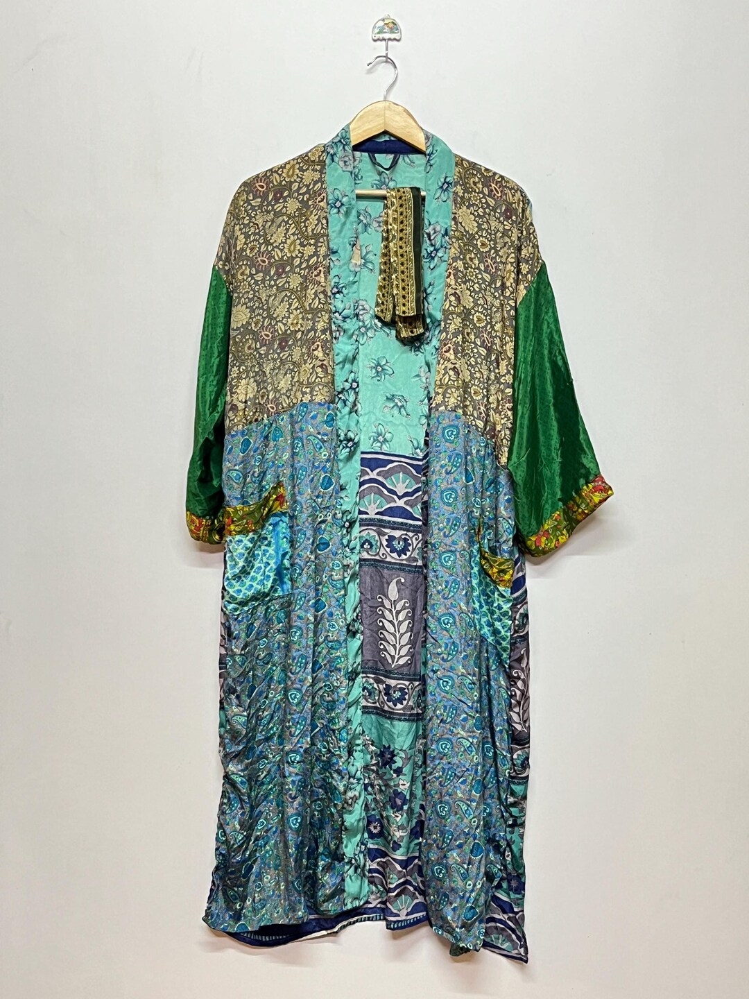Recycle Silk Kimono Robe / Patchwork Long Kimono Jacket / Silk Beach ...