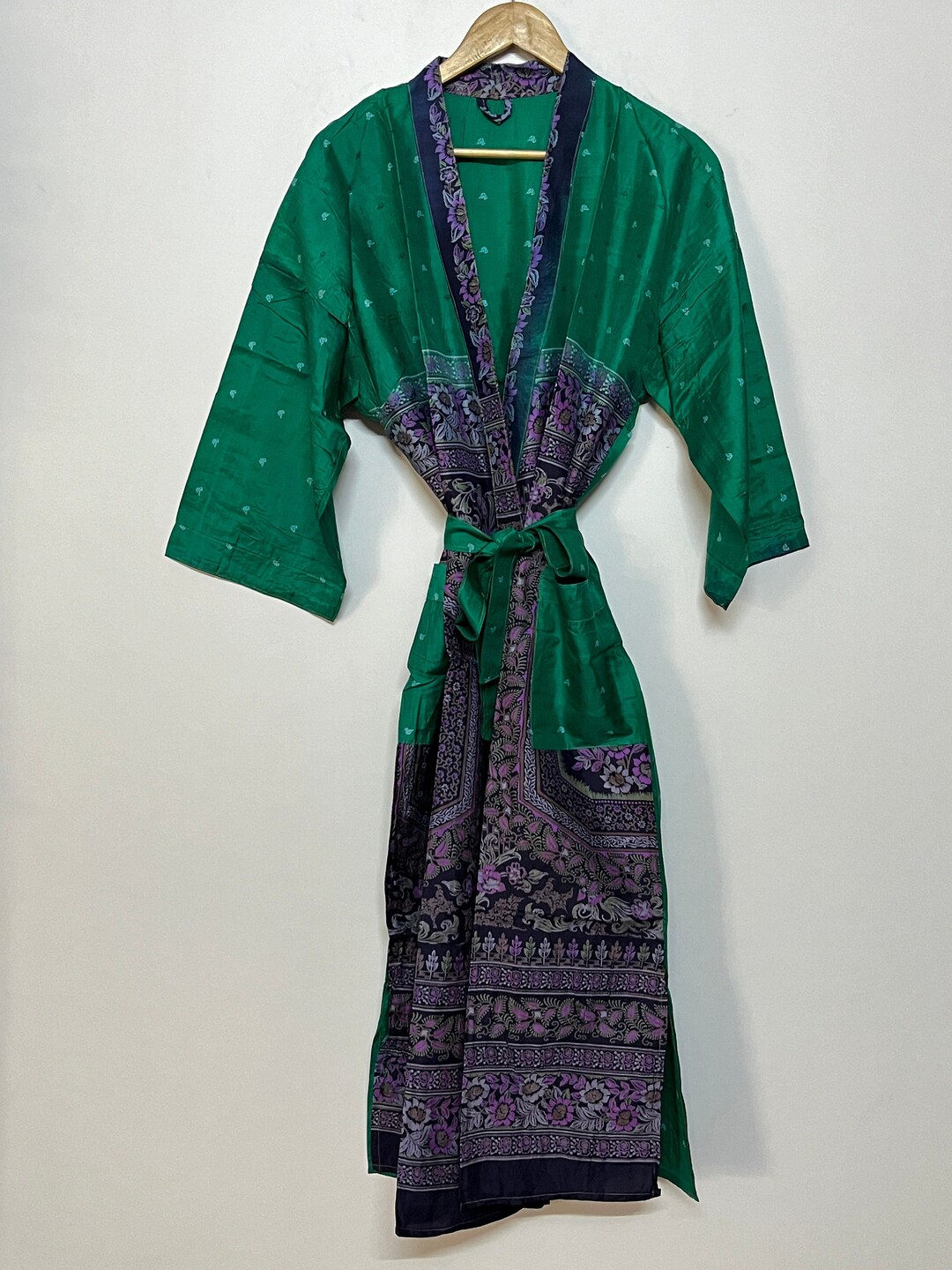 Patchwork Silk Kimono Robe for Women Recycled Sari Silk Robe Hand Silky ...