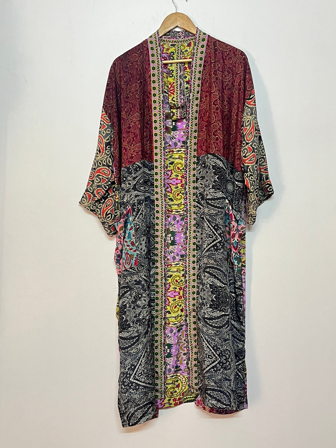 Recycle Sari Silk Plus Size Dressing Gown, Handmade Long Silk Kimono ...