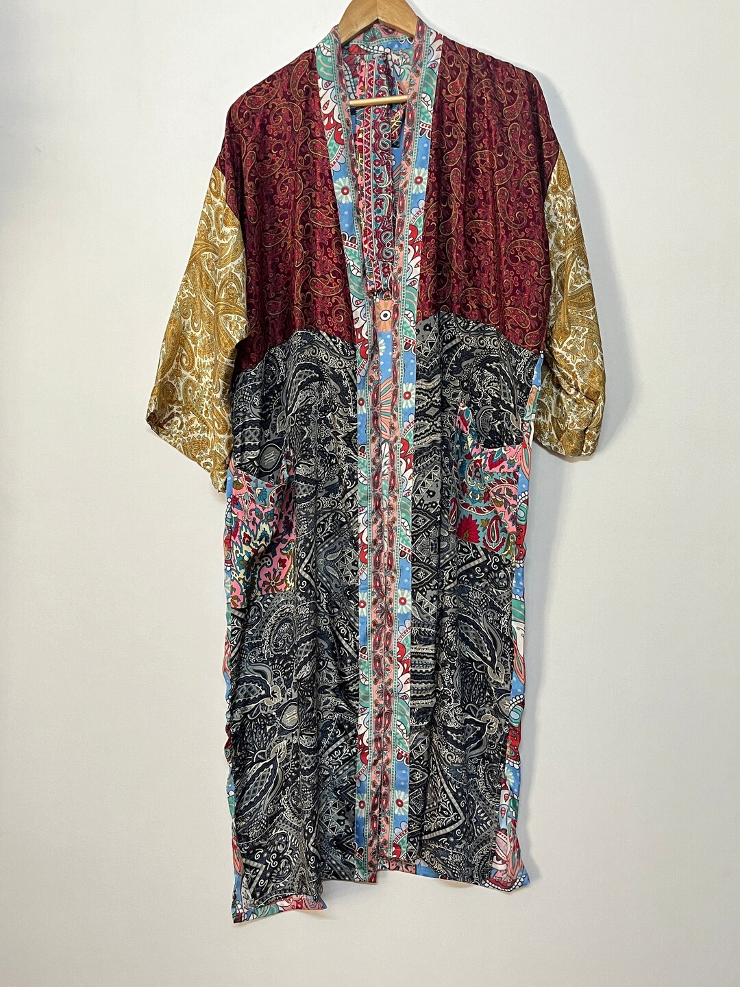 Woman Silk Kimono | Boho Kimono Duster Jacket | Handmade Patchwork ...