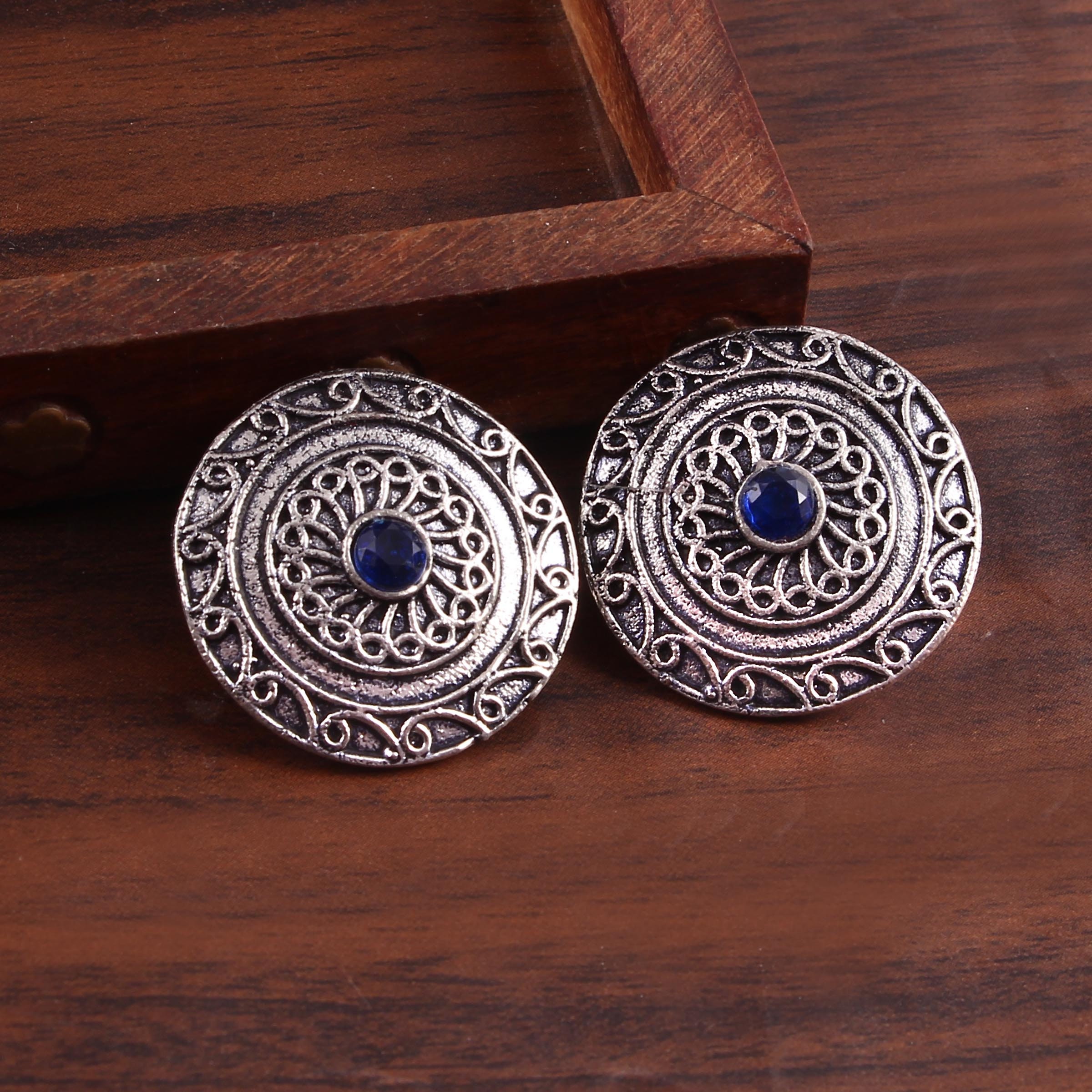 Beautiful Oxidized Silver Plated Handmade Blue Stone Statement - Etsy