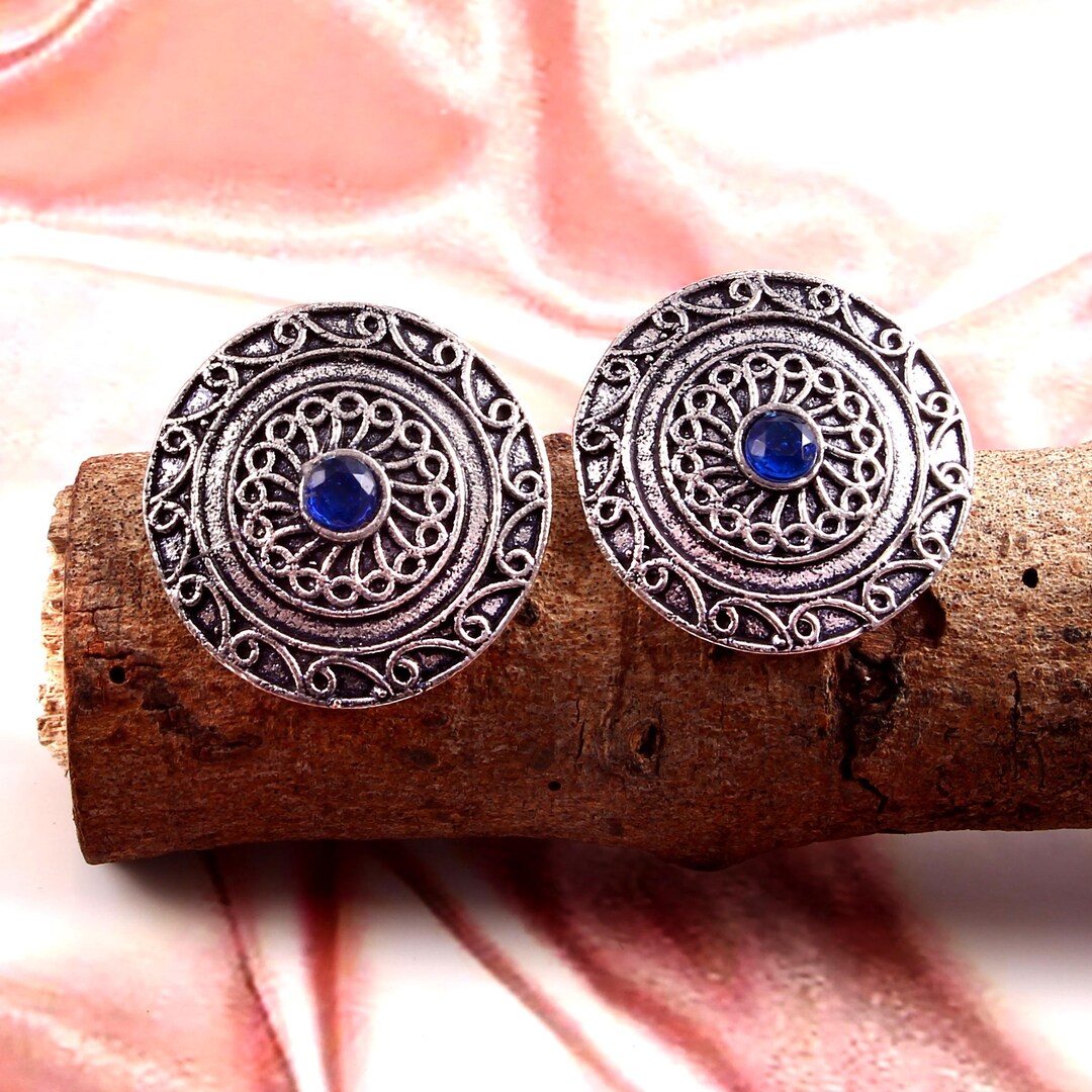 Beautiful Oxidized Silver Plated Handmade Blue Stone Statement - Etsy