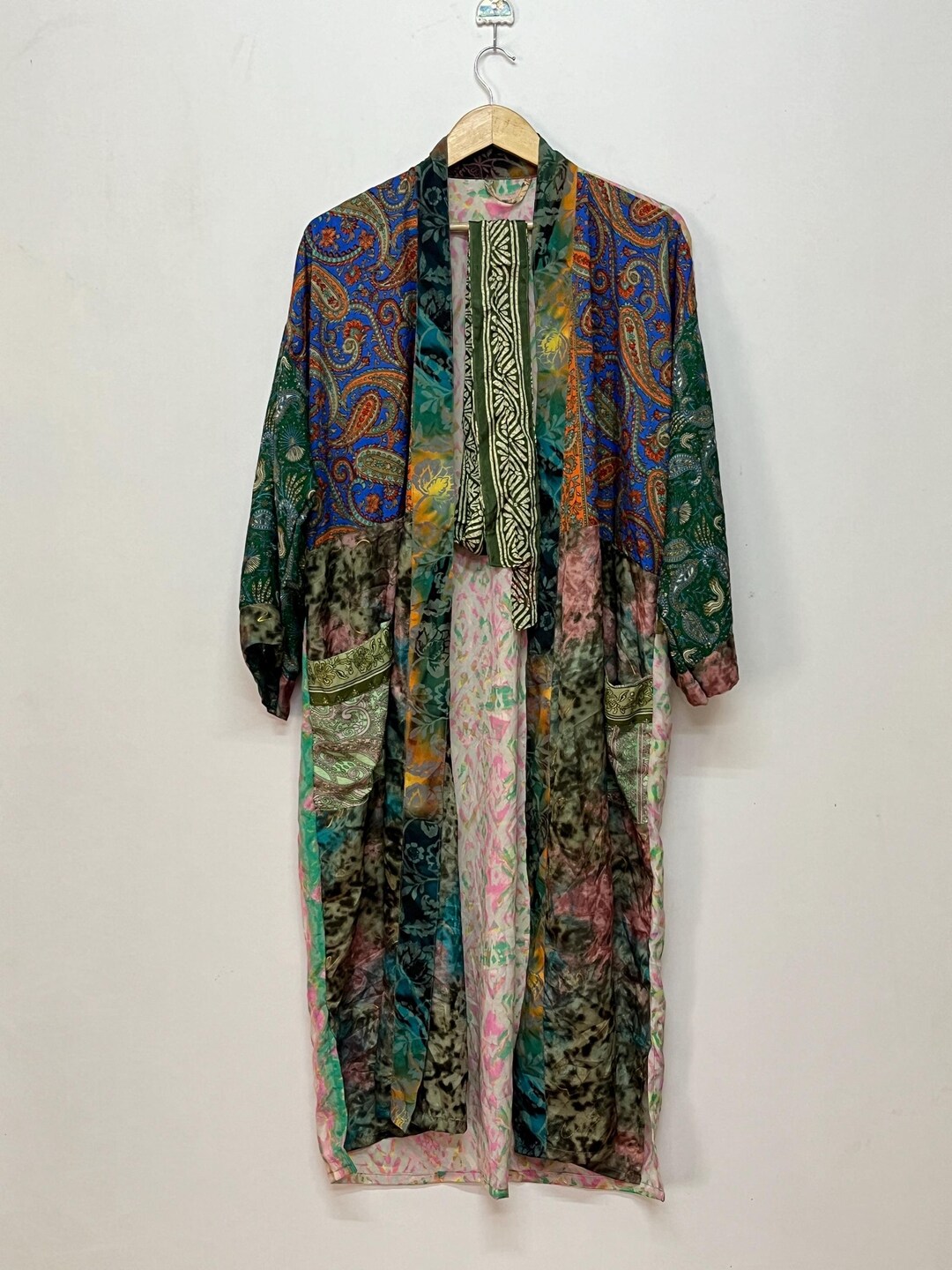 Recycle Silk Kimono Robe / Boho Lounge Dress / Silk Kimono Jacket ...