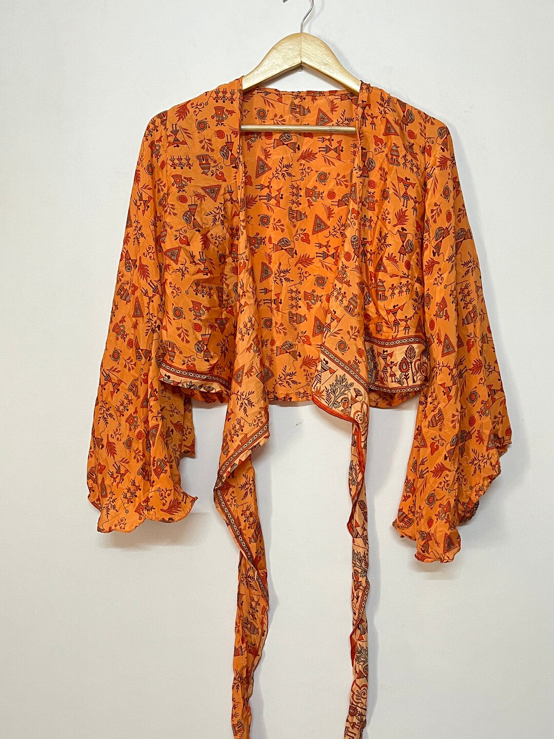 Indian Silk Retro Crop Top Orange Silk Top Silk Crop Blouse Floral Crop ...