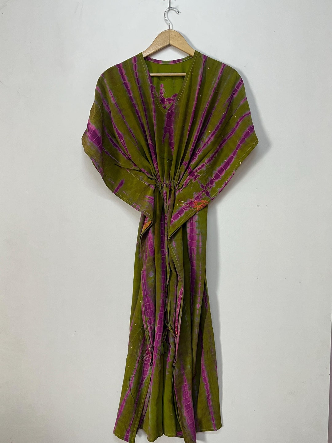 Tie Dye Maxi Dress Kaftan, Recycle Silk Saree Beach Cover Up, Summer ...