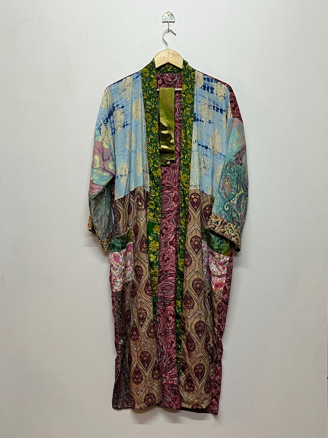 Beautiful Flower Print Silk Kimono Handmade Patchwork Silk Kimono Robe ...