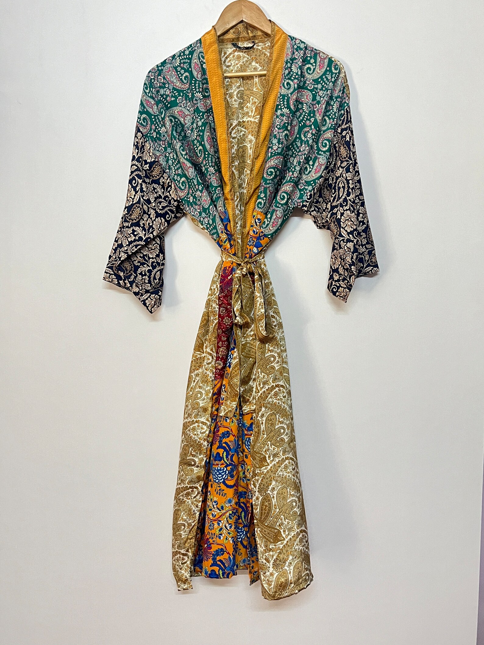 Recycle Sari Silk Patchwork Kimono Robes for Women, Long Silk Kimono ...