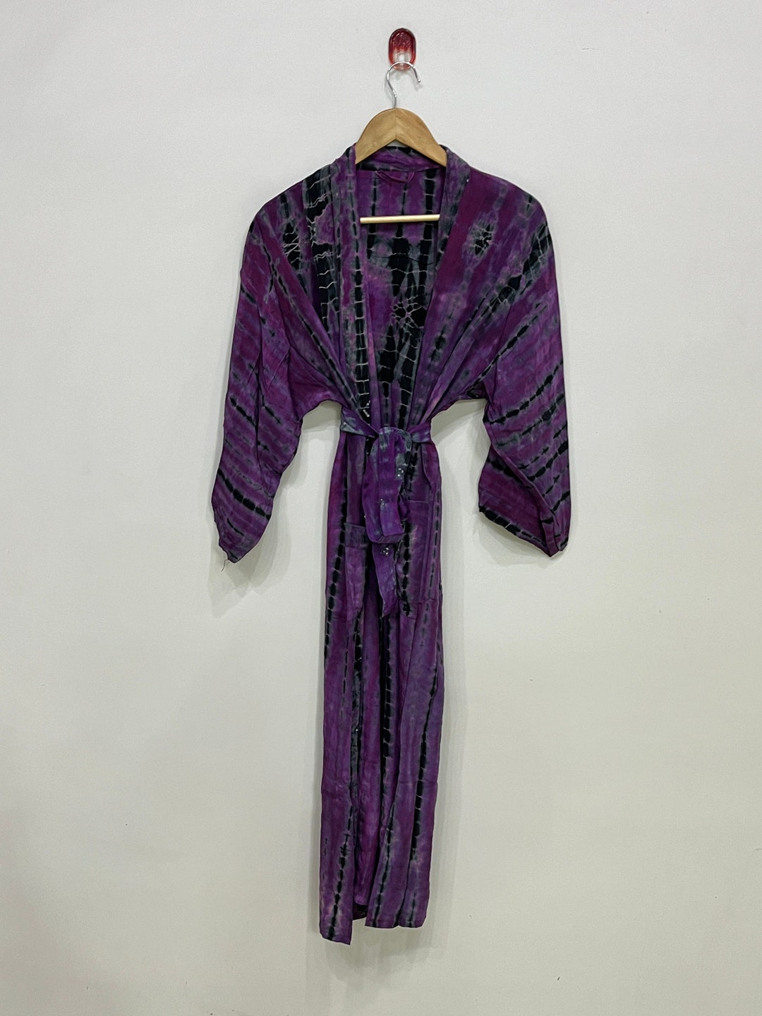 Recycle Crepe Silk Sari Long Kimono for Women, Indian Handmade Tie Dye ...