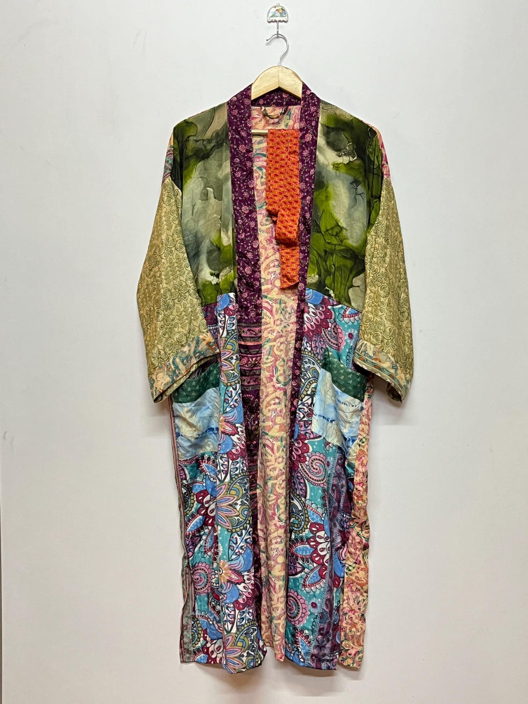 Patchwork Silk Kimono, Beach Cover up for Women, Indian Silk Kimono ...