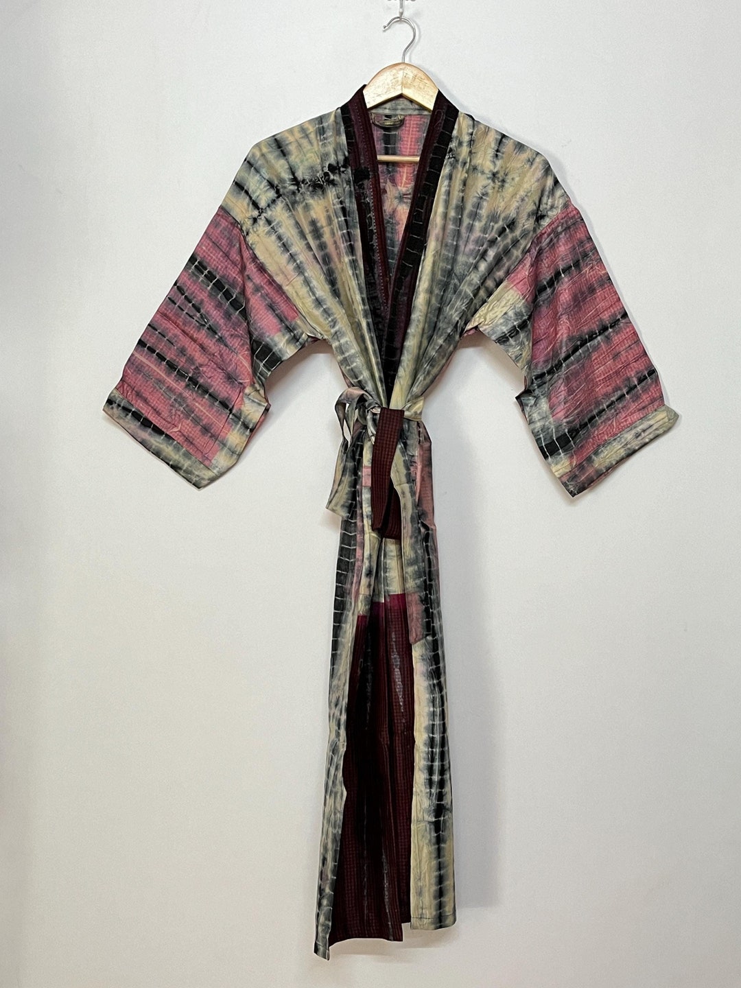 Pure Silk Long Kimono Robe for Women, Bohemian Style Boho Kimono Robe ...