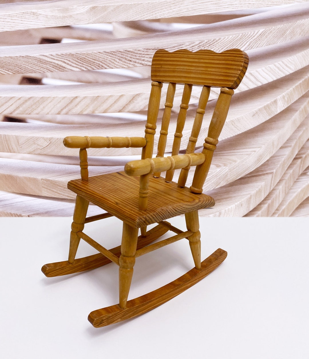 Vintage Wood Doll Rocking Chair Wooden Dollhouse Cottage House Decor - Etsy