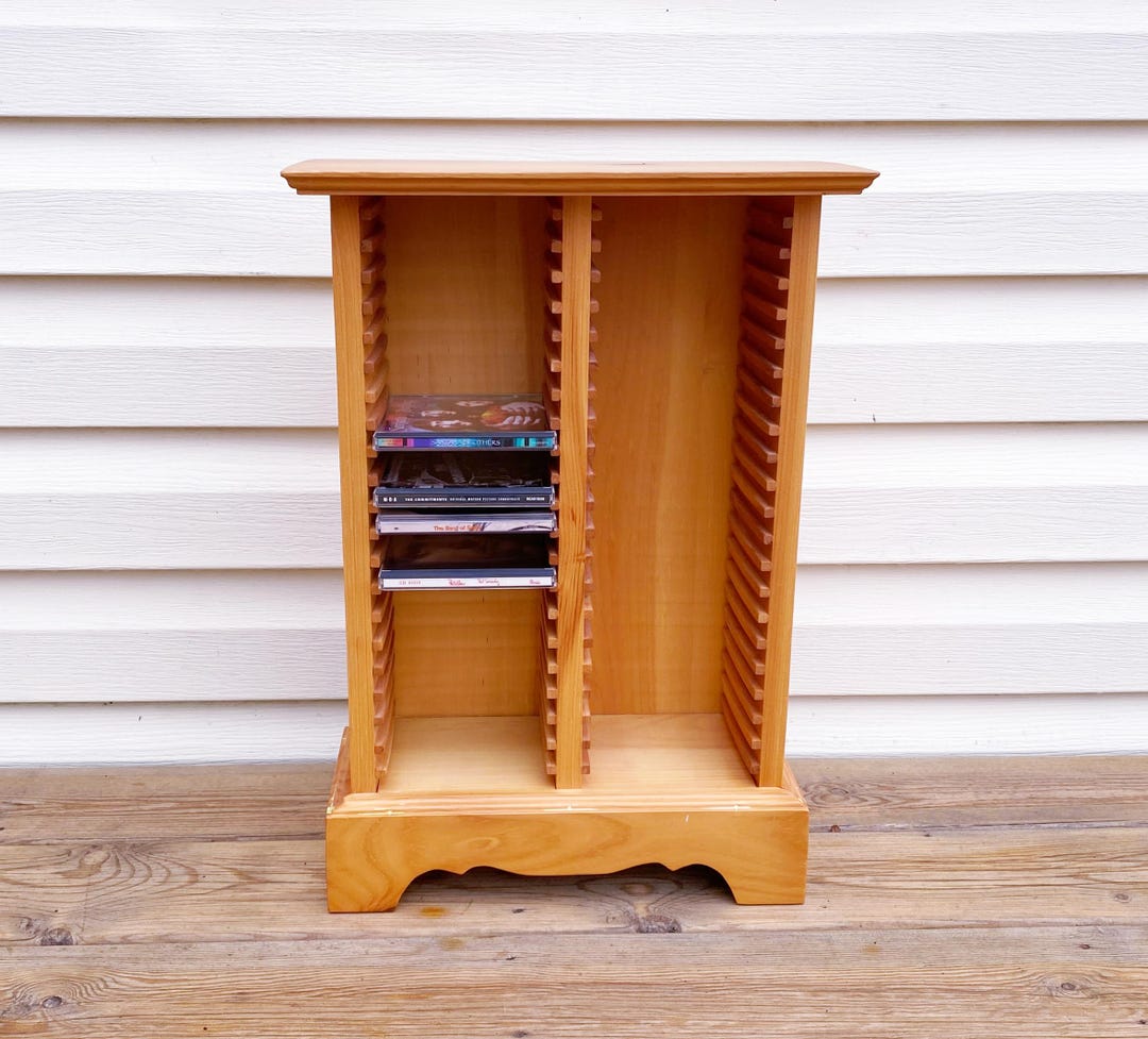 Vintage Wooden Double DVD Storage Tower 40 Disc CD Holder Tower Rack CD ...