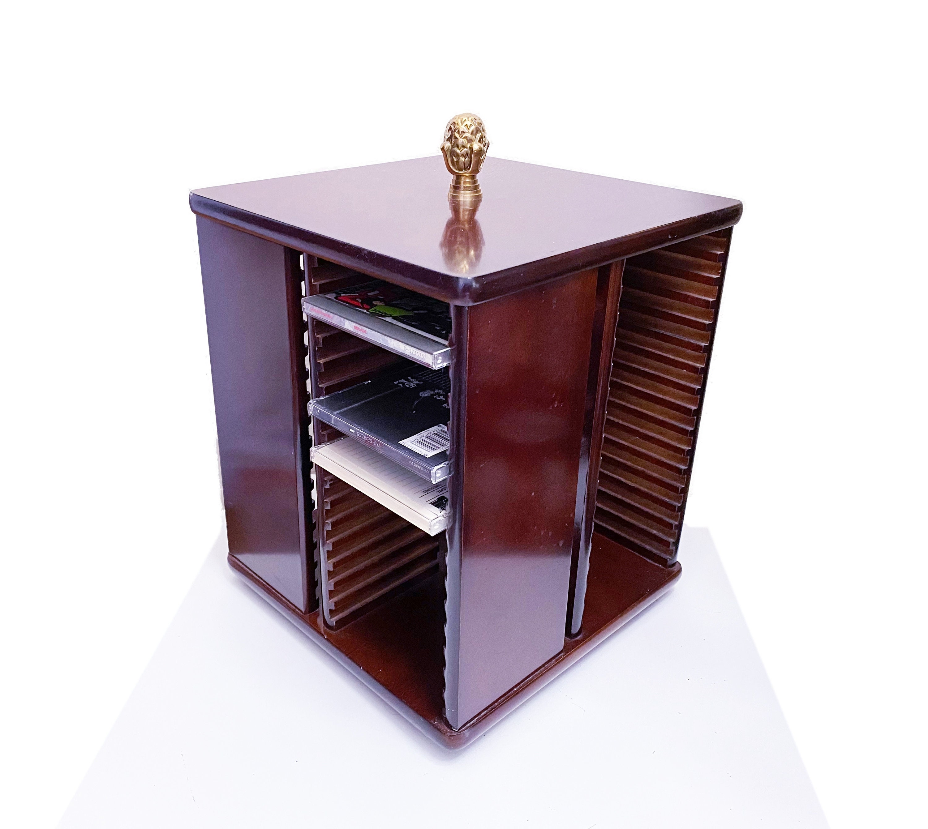 Vintage Wooden Unique Rotating 64 CD DVD Disk Holder CD Spinner Tower ...