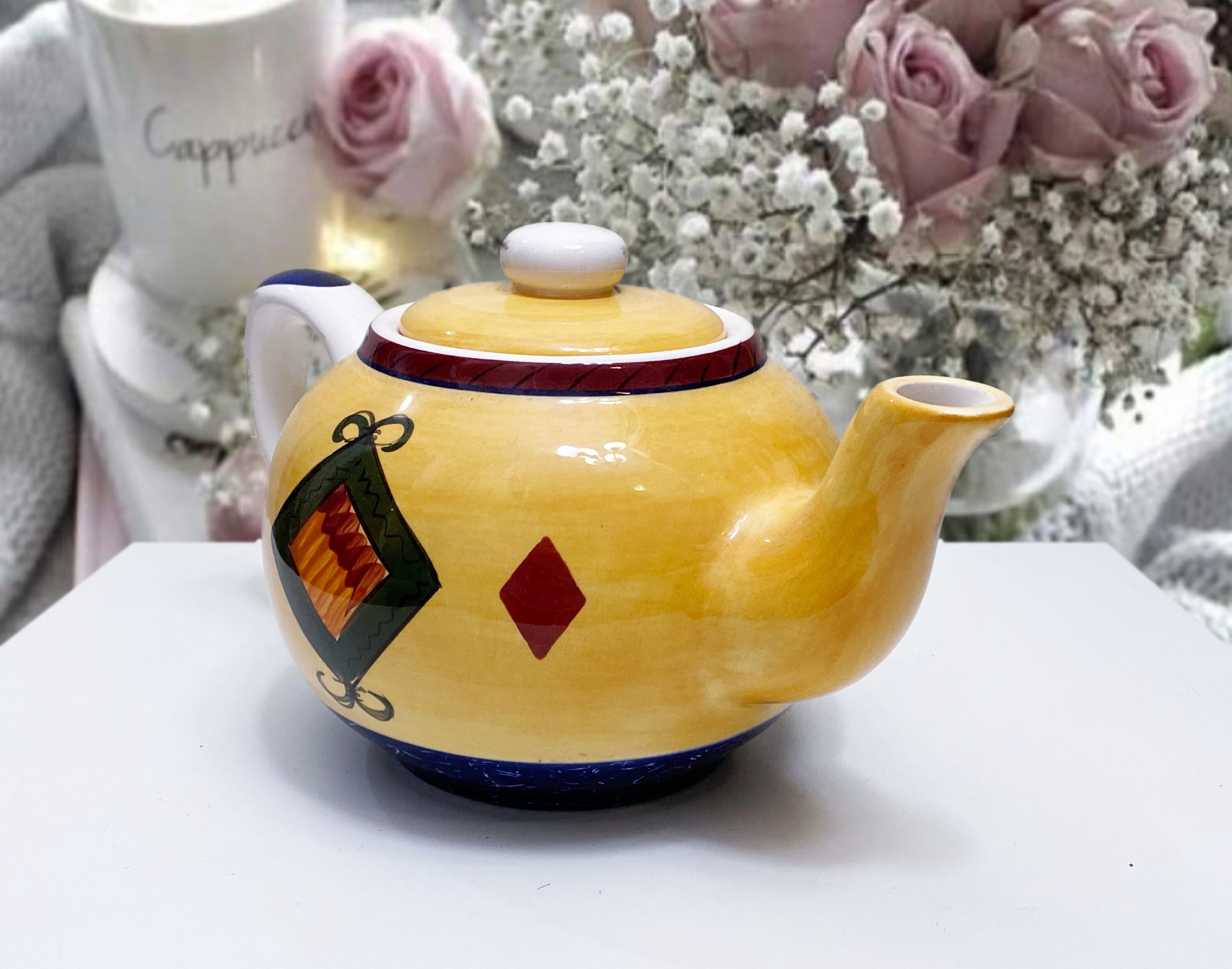 Vintage Ceramic Teapot Yellow Teapot With Pattern - Etsy