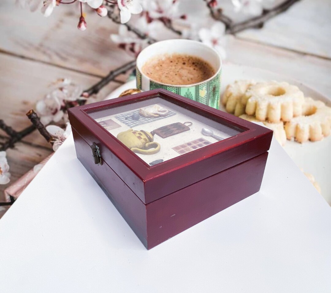 Vintage Tea Box Wood Tea Box Cherry Wood Tea Box Tea Organizer - Etsy