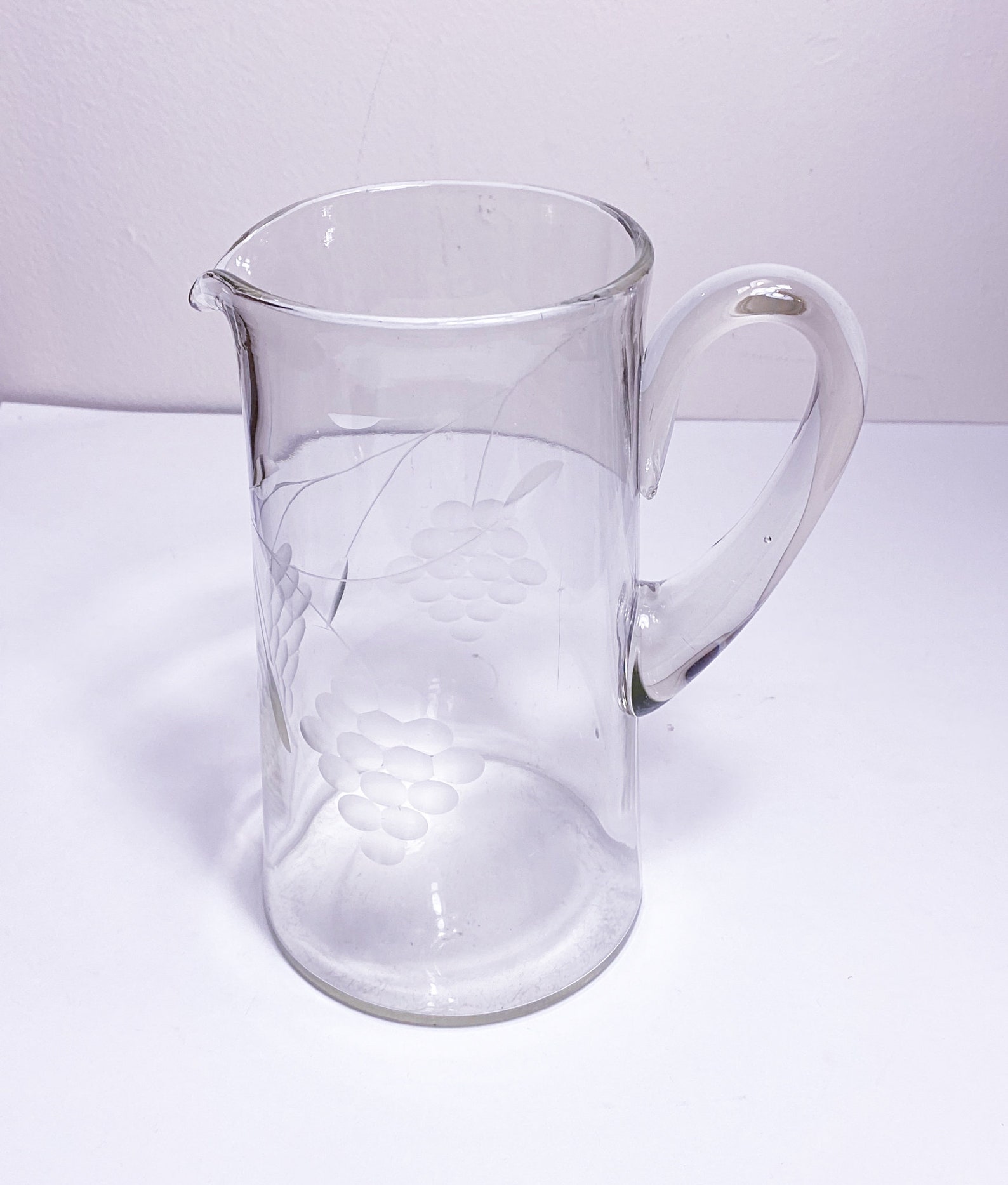Vintage Clear Glass Pitcher Etched With Grapes and Leaves 8 - Etsy