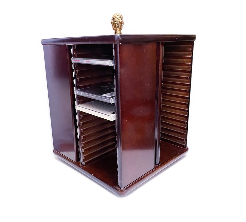 Vintage Wooden Unique Rotating 64 CD DVD Disk Holder CD Spinner Tower ...
