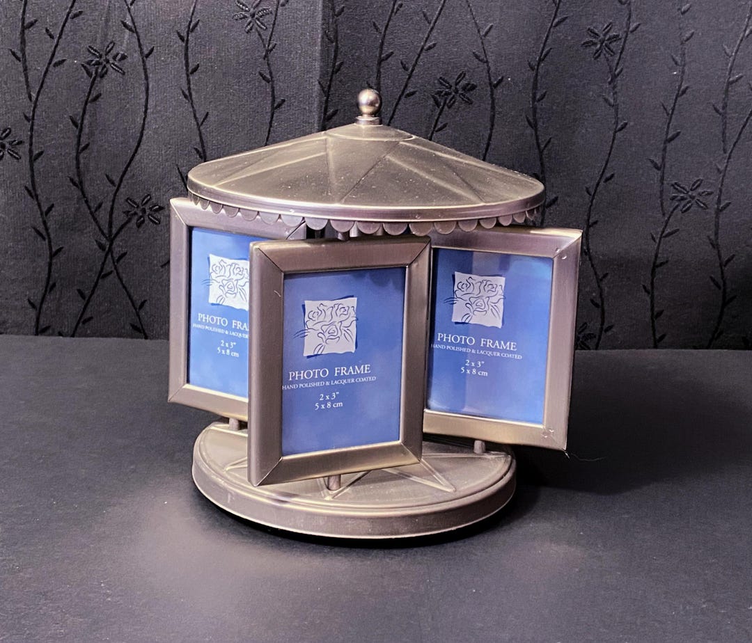 Vintage 4 Photos Carousel Revolving Photo Frame 2"x3" Metal Standing ...