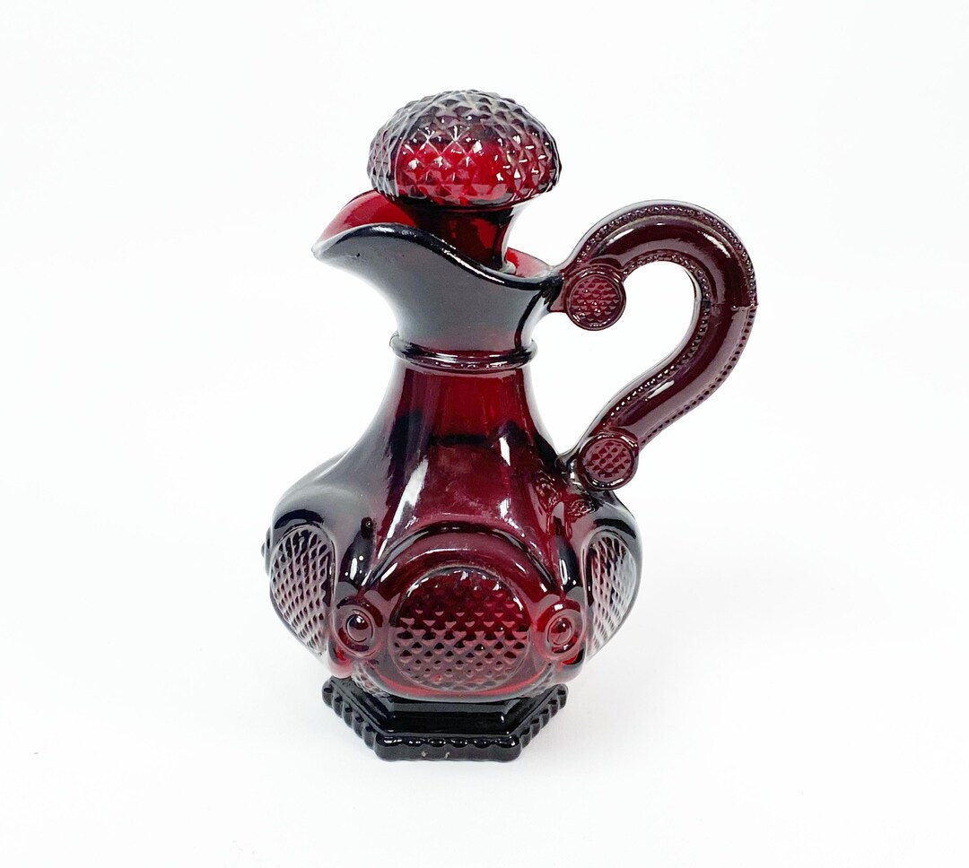 Vintage Avon Ruby Red Cape Cod Glass Jug Vase Cruet Oil Dispenser - Etsy