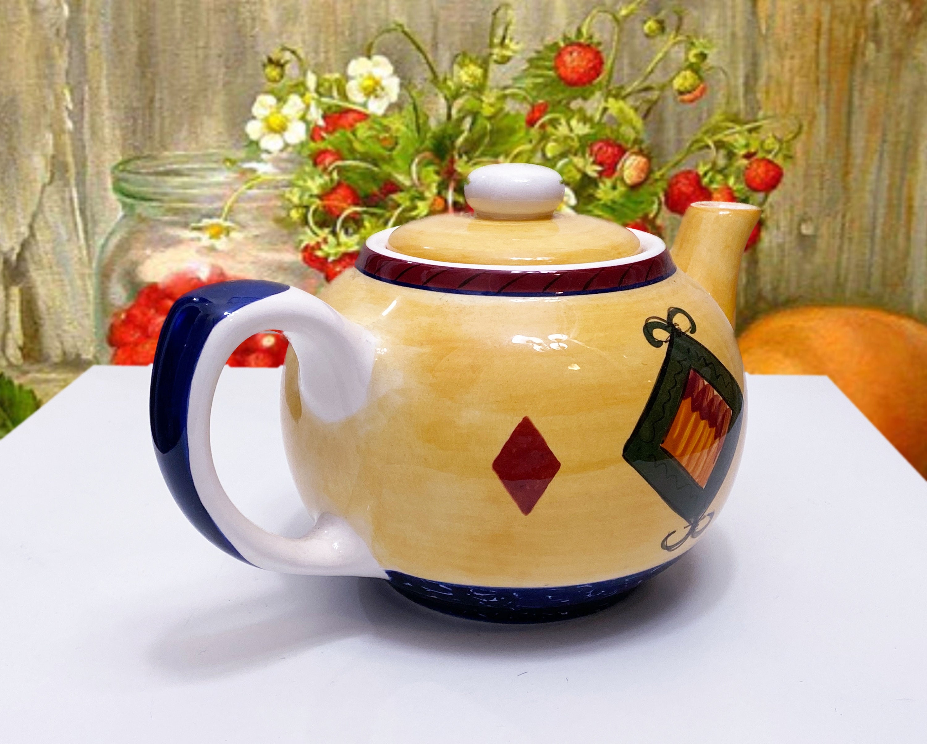 Vintage Ceramic Teapot Yellow Teapot With Pattern - Etsy