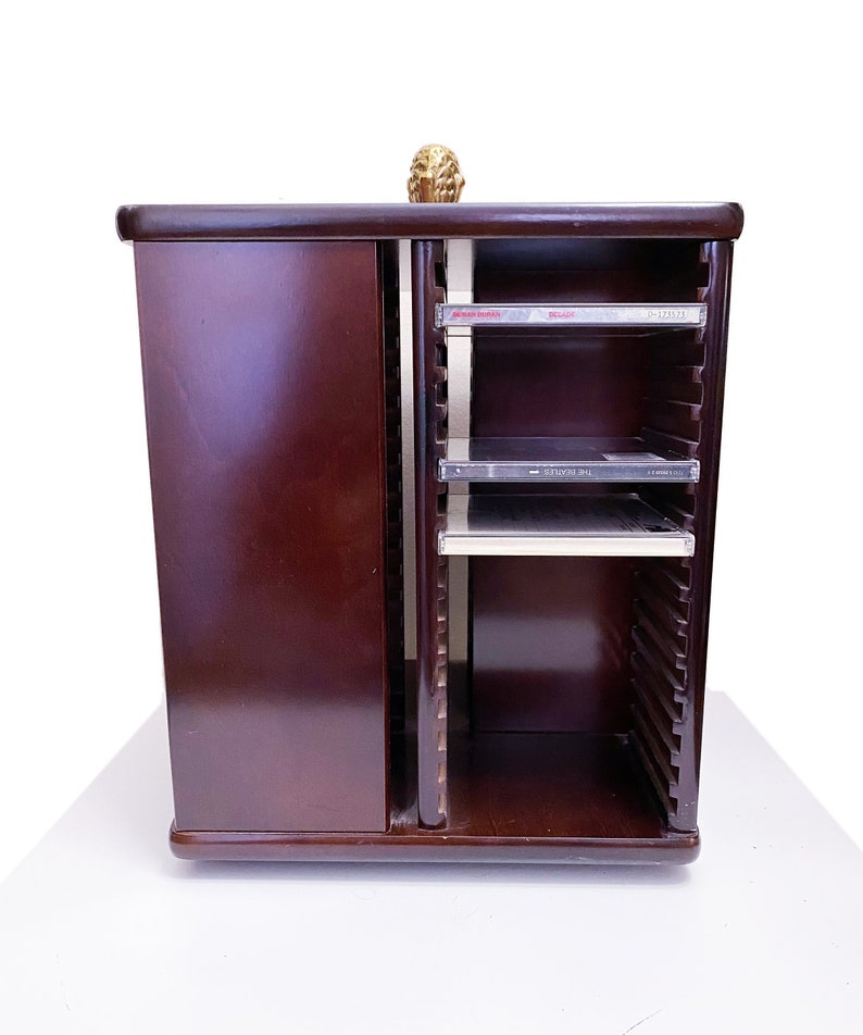 Vintage Wooden Unique Rotating 64 CD DVD Disk Holder CD Spinner Tower ...