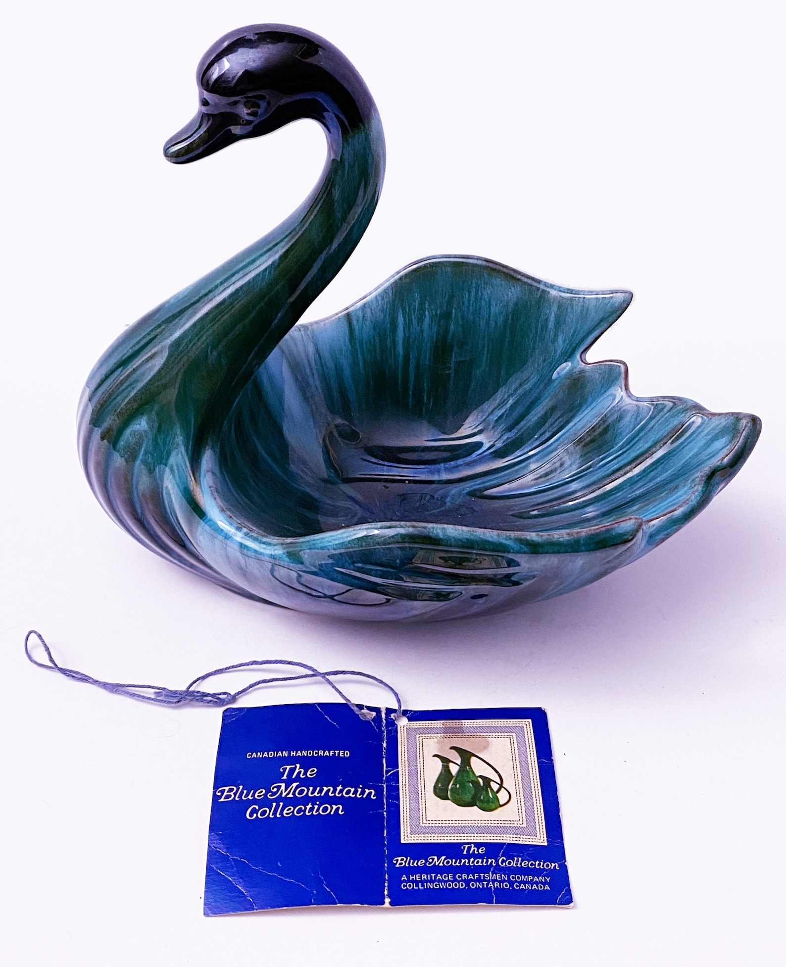 Vintage Blue Mountain Pottery Swan Dish Ceramic Swan Planter BMP Green ...