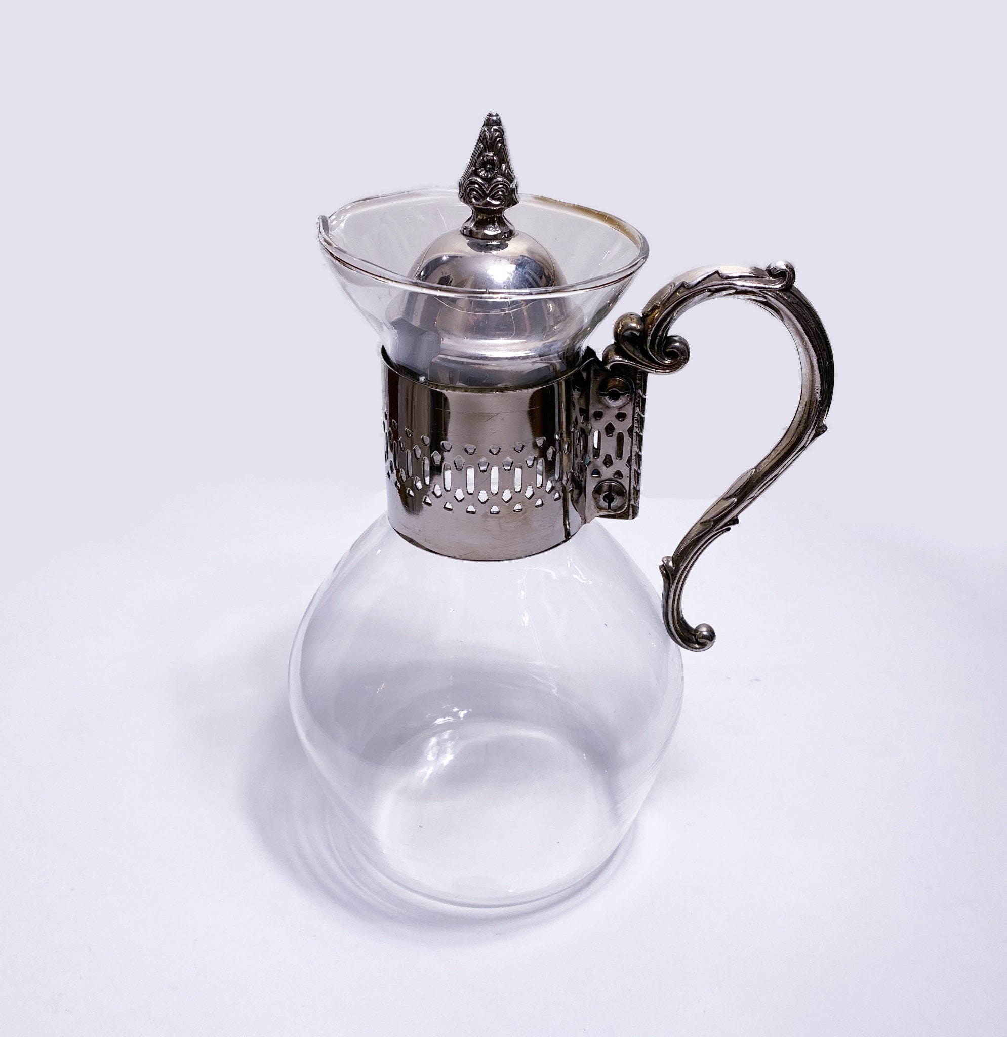 Vintage Elegans Silver Plated Brass Glass Coffee Tea Carafe Pot W ...