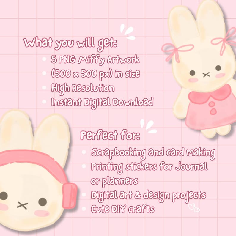Miffy Instant Download | 5 PNG Clipart Set | Cute Bunny Digital ...