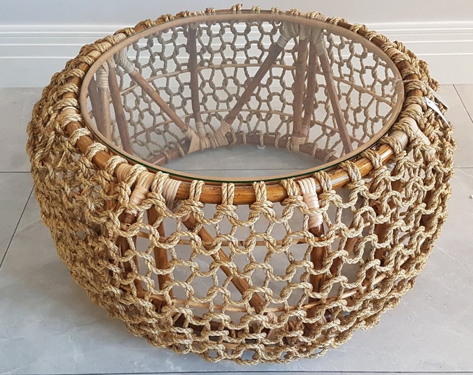 Authentic Handmade Wood and Rope Round Coffee Side Table With Removable ...