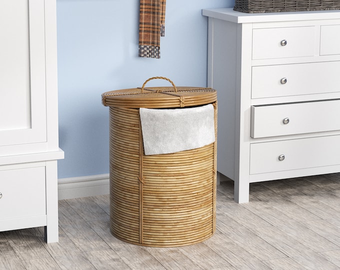 Natural Rattan Laundry Hamper With Lid and Handle - Removable Liner ...