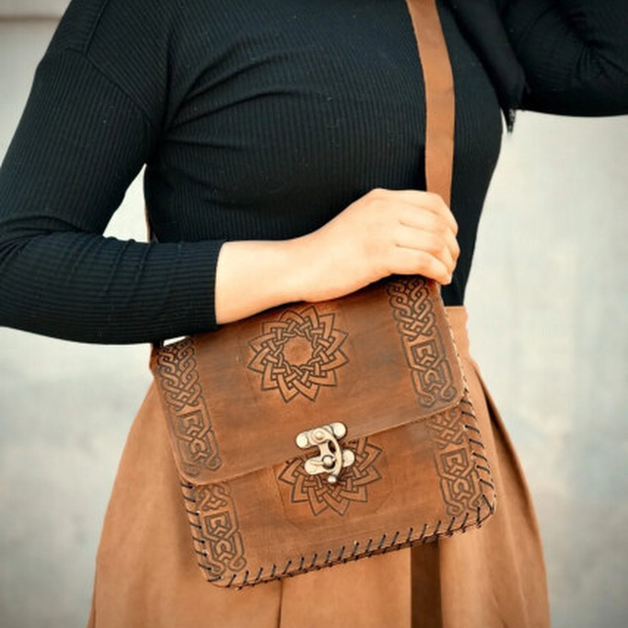 Women's Brown Genuine Handmade Leather Bag Purse 20x22 Cm - Etsy