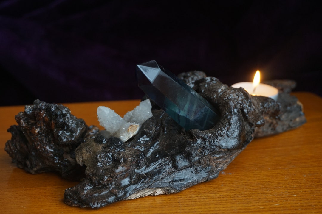 Driftwood Crystal Tealight Holder (silver Birch, Flourite and Spirit ...