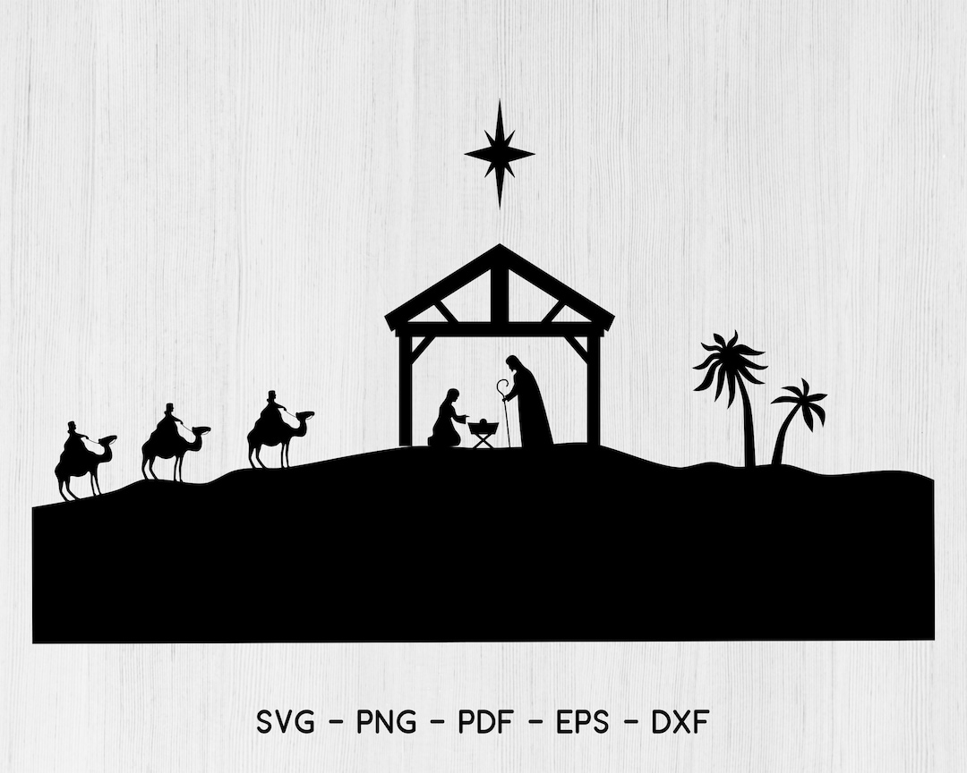 Nativity SVG Holiday Clip Art Black/white Silhouette of Christmas ...