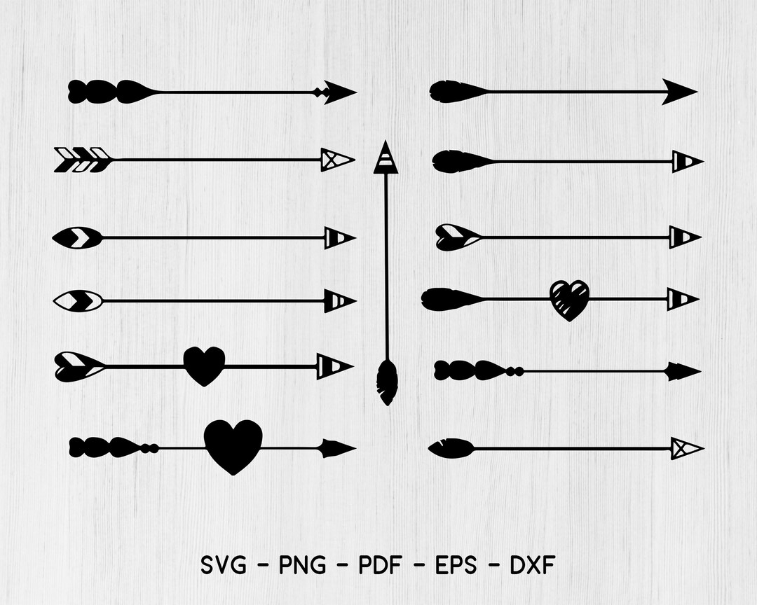 Arrow SVG Bundle Arrow Cut File Arrow Clipart Tribal Arrows With Heart Valentine Love Silhouette ...