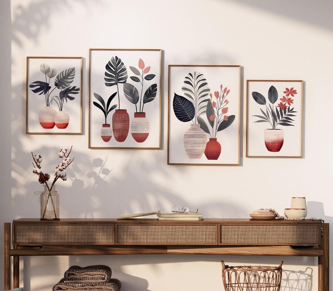 Boho Palms I, Boho Wall Art Set of 4, Floral Boho Poster Collection ...
