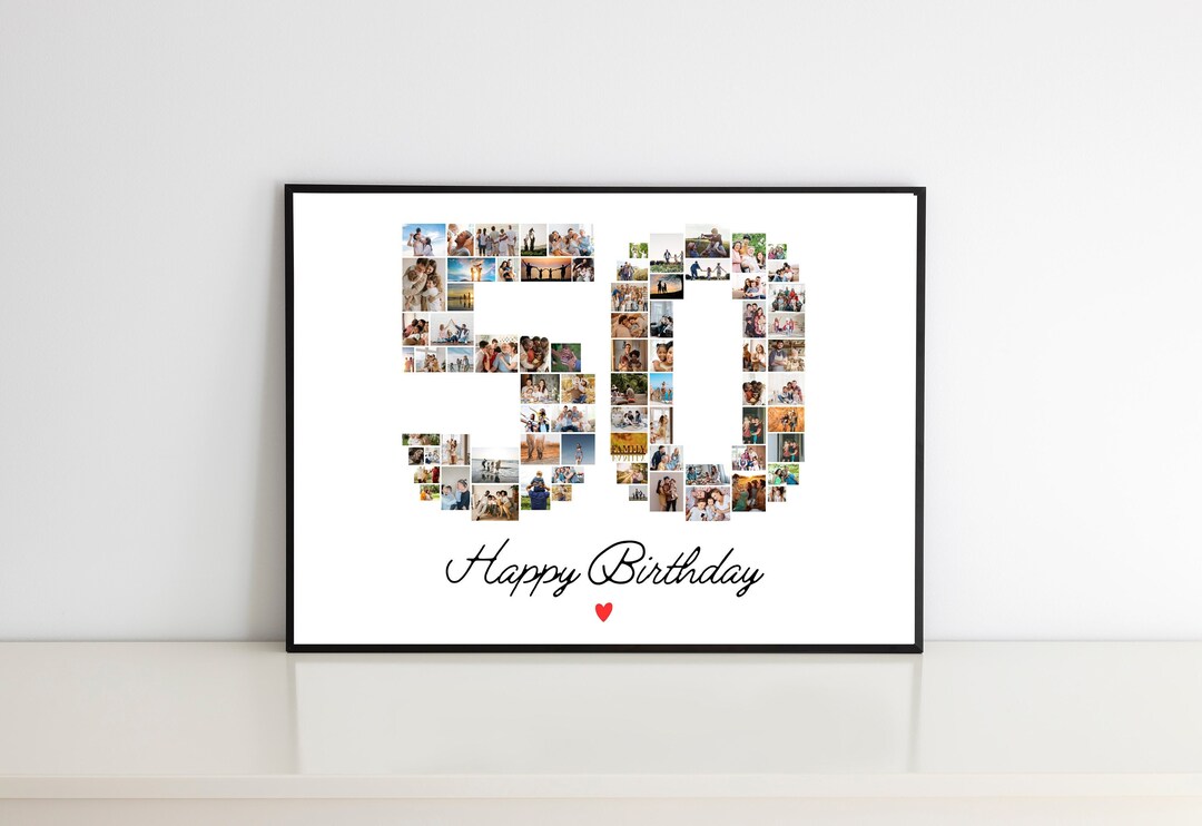 50th Birthday, Number 50 Photo Collage, Printable Canva Frame Template ...