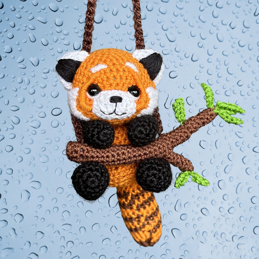 Red Panda Car Accessory for Women Teens, Panda Rear View Mirror Crochet ...